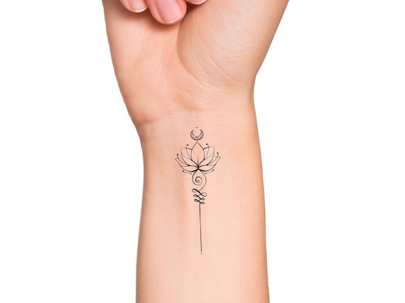 Lotus Moon Unalome Temporary Tattoo | Etsy UK