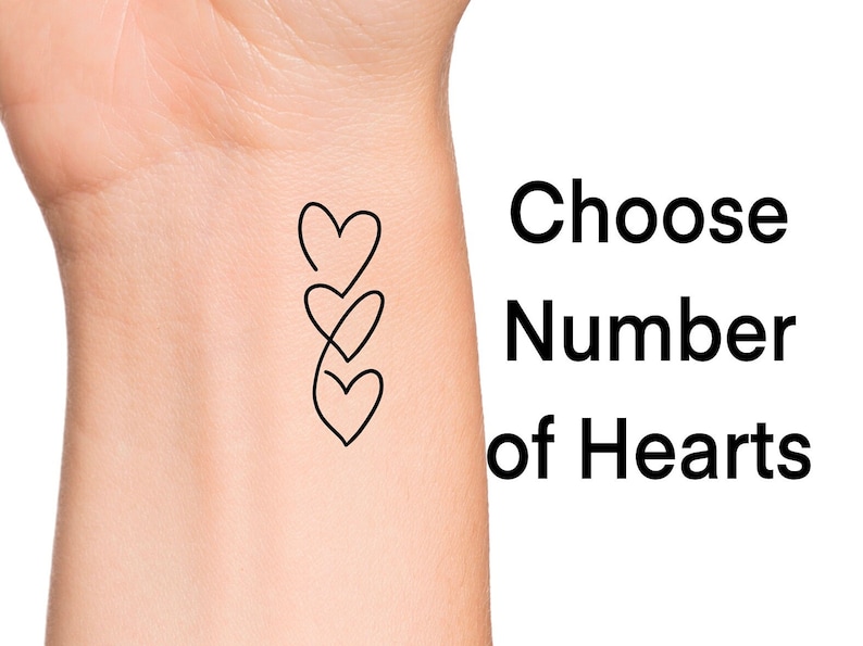 3 Hearts Temporary Tattoo - Choose Number of Hearts Temporary Tattoo - Etsy