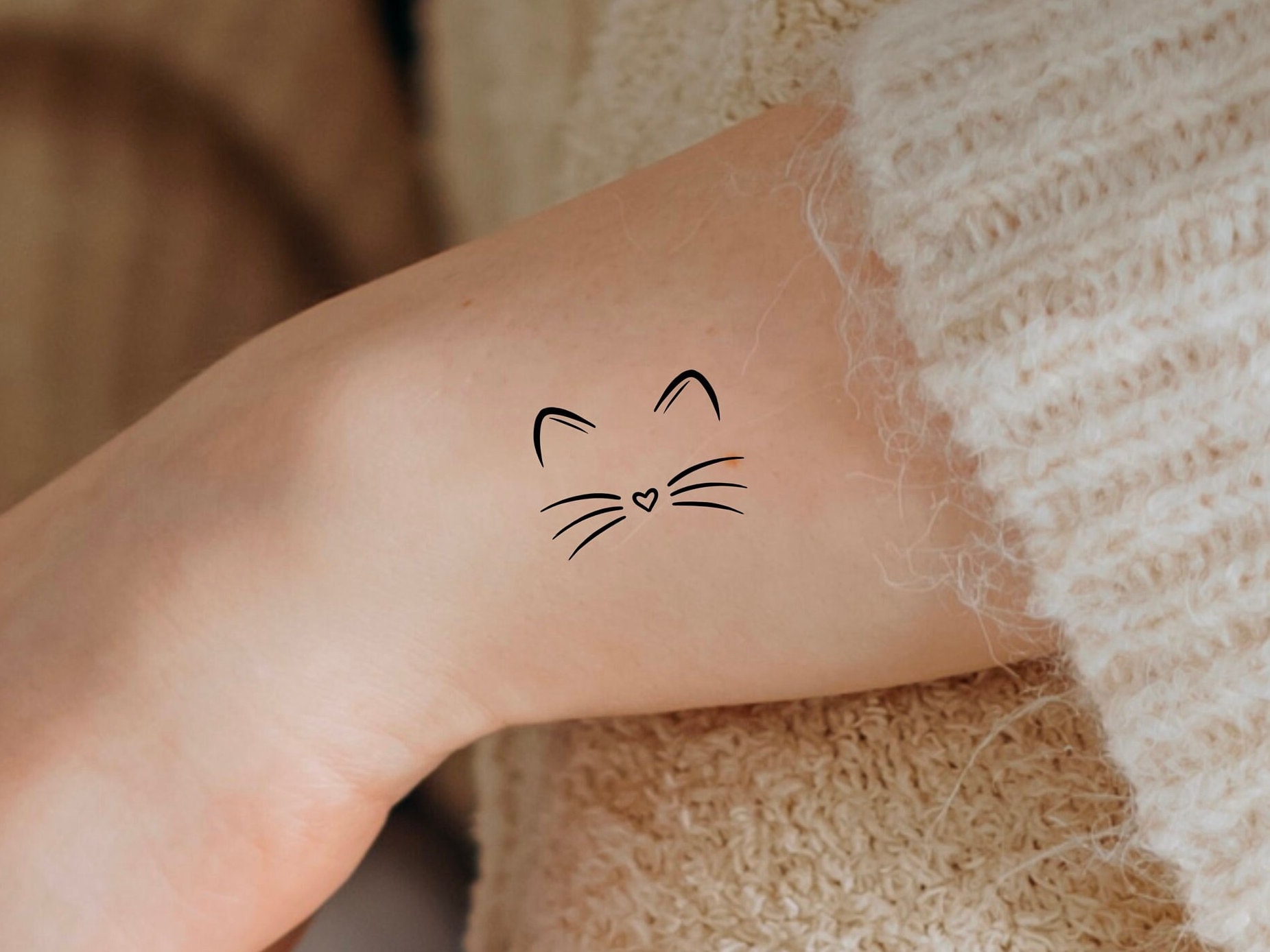 Cat Face Outline Tattoo