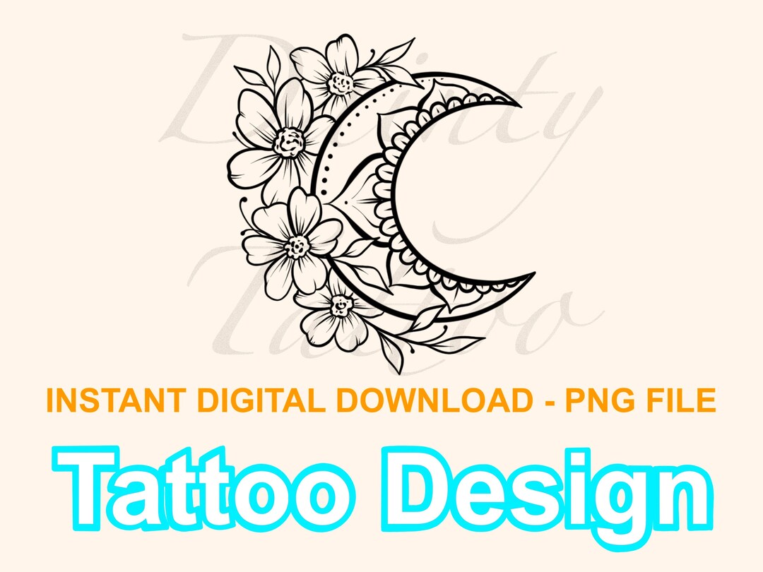 Flower Moon Mandala Tattoo Design Digital Download PNG - Etsy