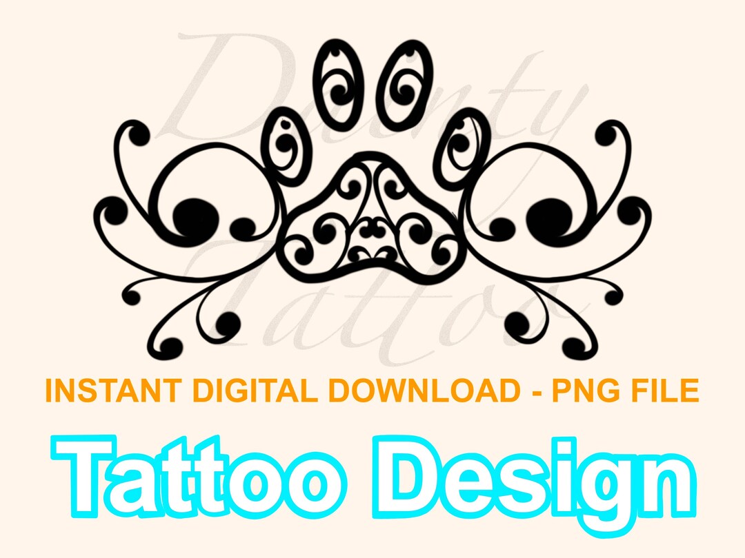 Paw Print Swirls Tattoo Design Digital Download PNG - Etsy