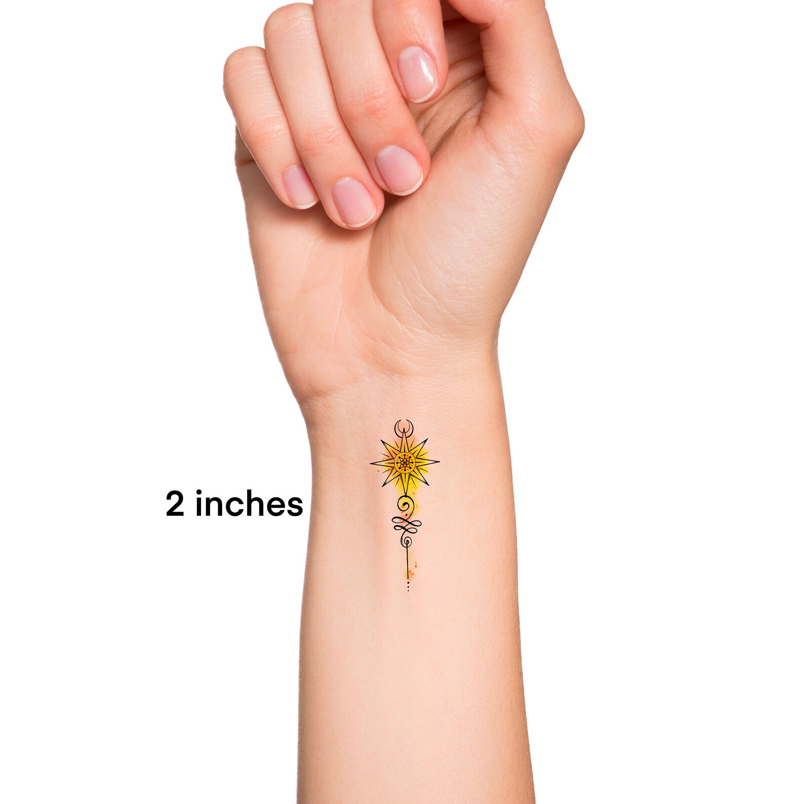Unalome Sun Moon Temporary Tattoo / Watercolor Tattoo - Etsy