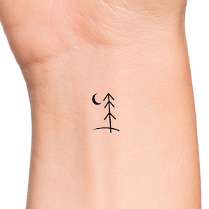 Minimalist Tiny Tree Moon Temporary Tattoo - Etsy