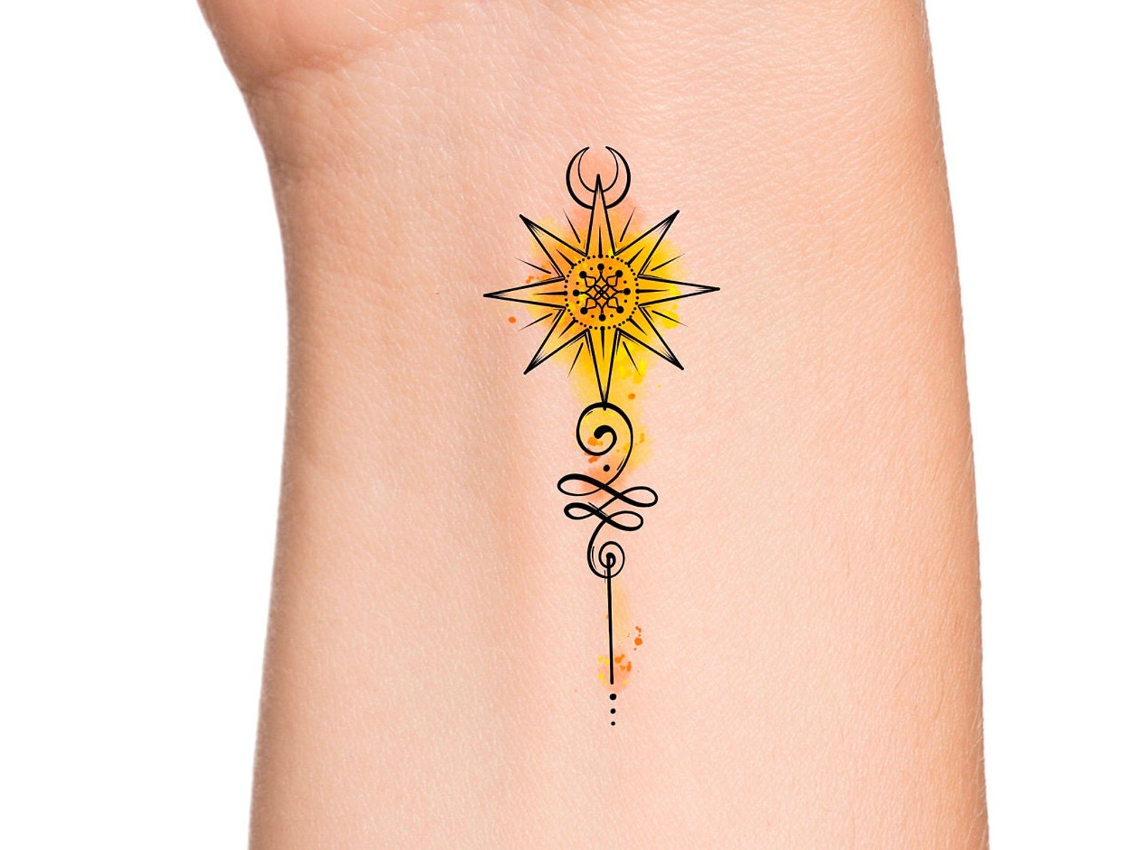 Unalome Sun Moon Temporary Tattoo / Watercolor Tattoo - Etsy