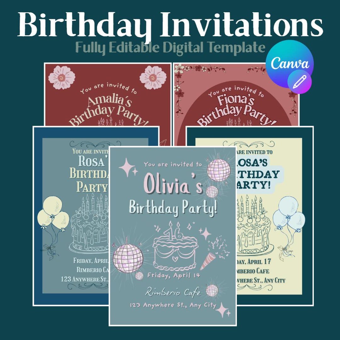 Editable Birthday Invitation Template | Canva Printable (A6) - Etsy