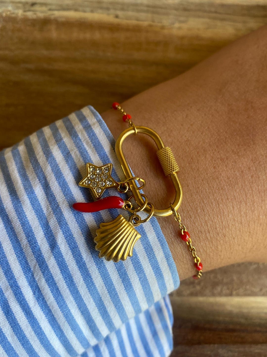 Customizable Lucie Bracelet With Gold Charms, Stainless Steel Charm and ...
