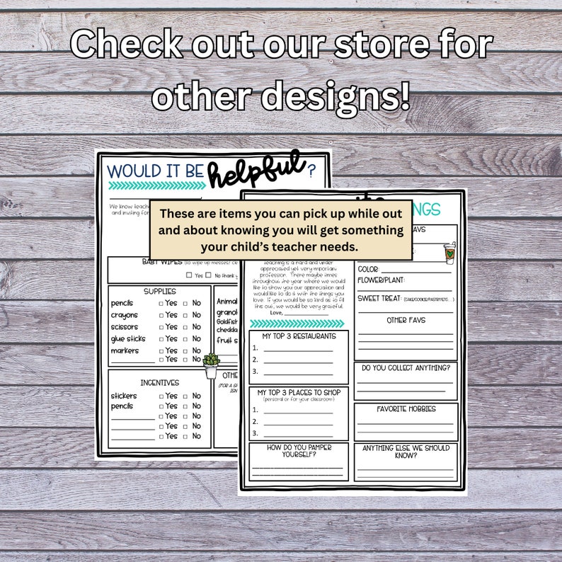 A Printable Informational Page for Teacher Gift Giving (teal Version ...