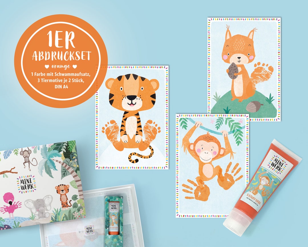 Bio Baby Handprint and Footprint Set Orange Motif Cards Animals Gift ...
