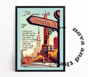 Cornelia Street Art Print Linocut & Watercolor - Etsy