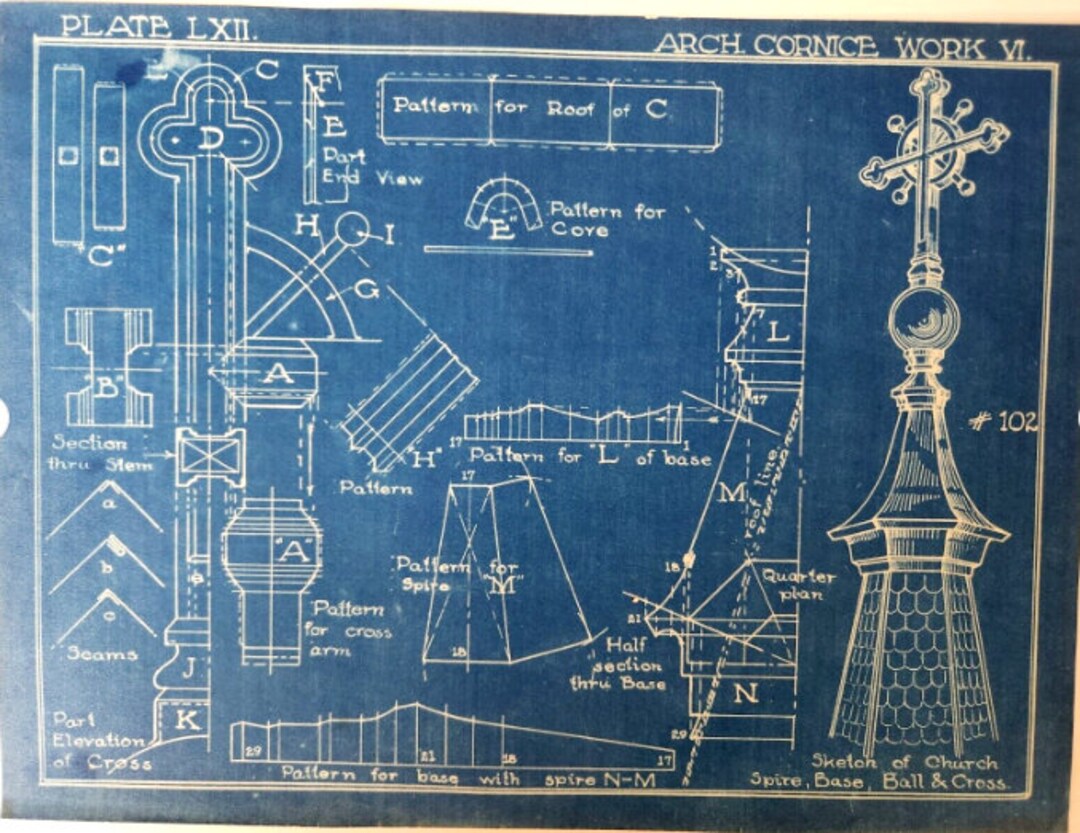 Church Spire Arch Cornice Architectural Design Student Blueprint Wall ...