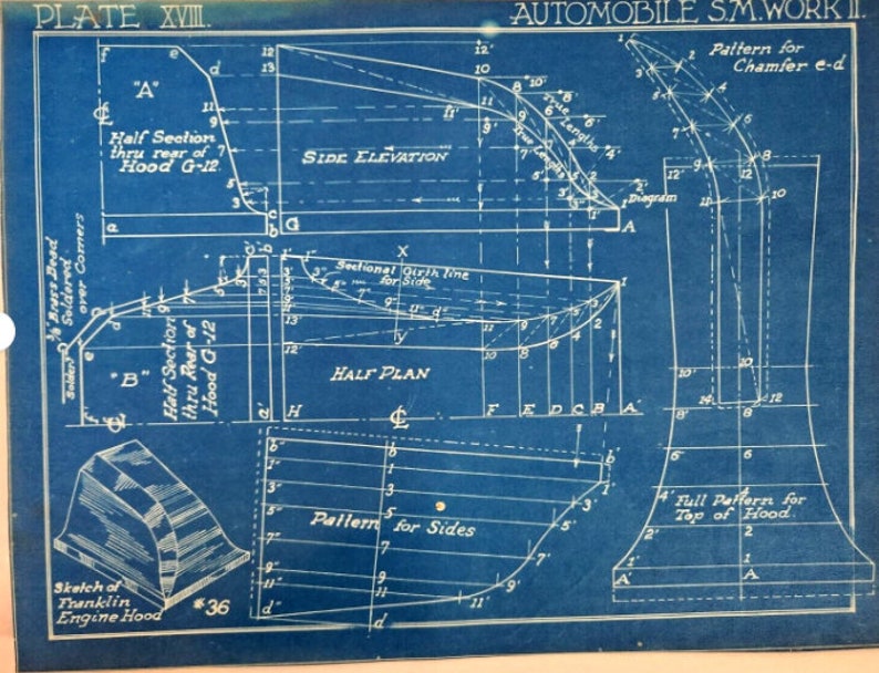 Franklin Engine Hood Automobile SM Work Automotive Student Blueprint ...
