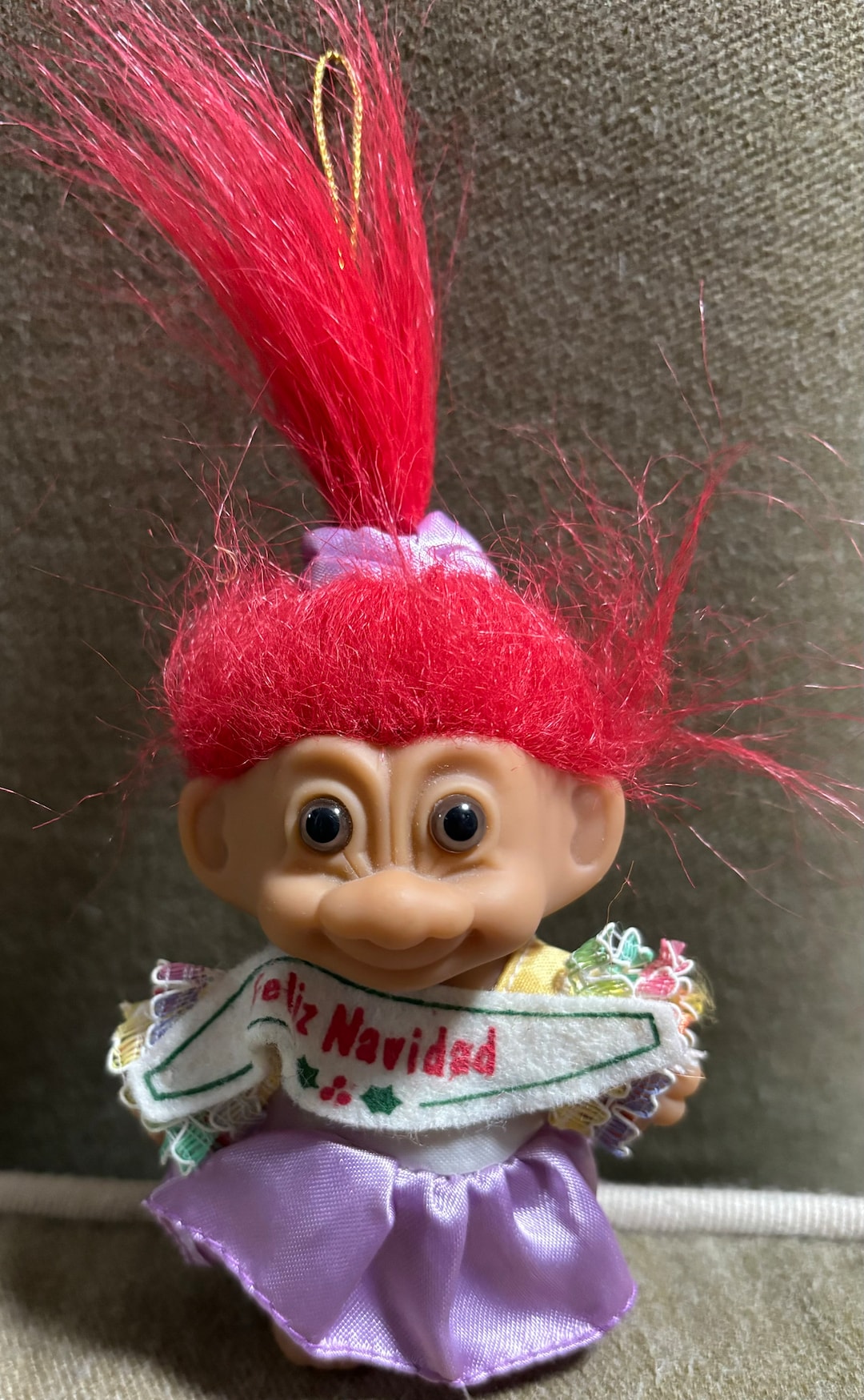 Vintage Early 90s Russ 3” Troll Doll Christmas Ornament Feliz Navidad ...