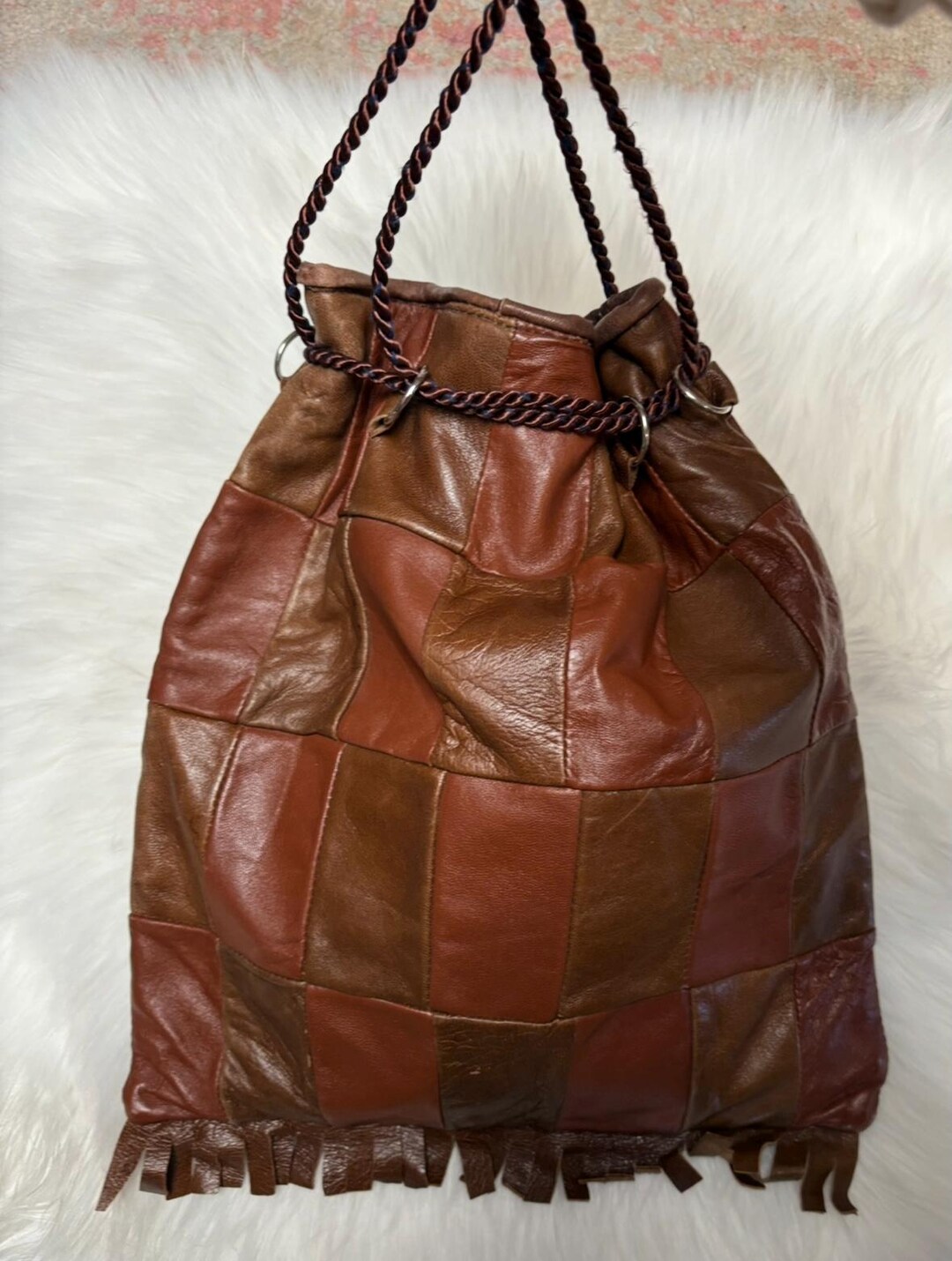 1970's Vintage Patchwork Leather Drawstring Bag - Etsy