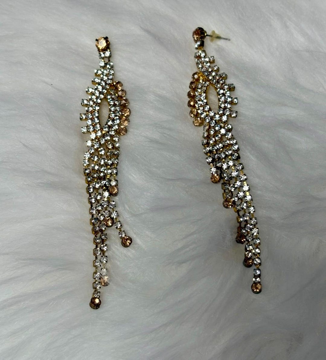 Vintage Crystal & Amber Rhinestone Cascade Earrings - Etsy