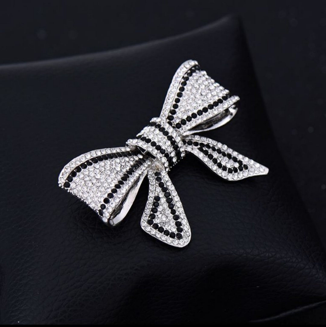 Jewel Brooch Knot Cockade Strass White and Black Crystal. - Etsy