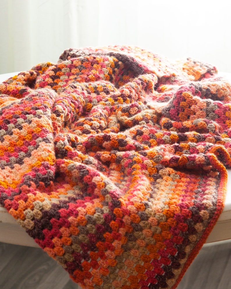 Handmade Orange/pink Crochet Granny Stripe Throw / Afghan / Blanket ...