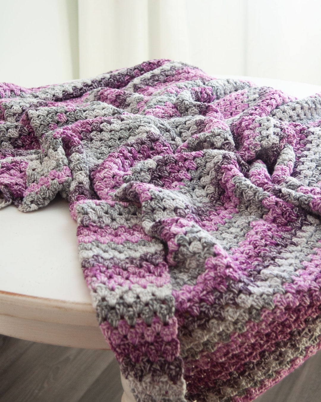 Handmade Grey/purple Crochet Granny Stripe Throw / Afghan / Blanket - Etsy
