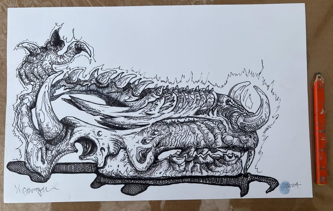 PREHISTORIC SKULL Original Ink on Paper by Brian Gavagan - Etsy