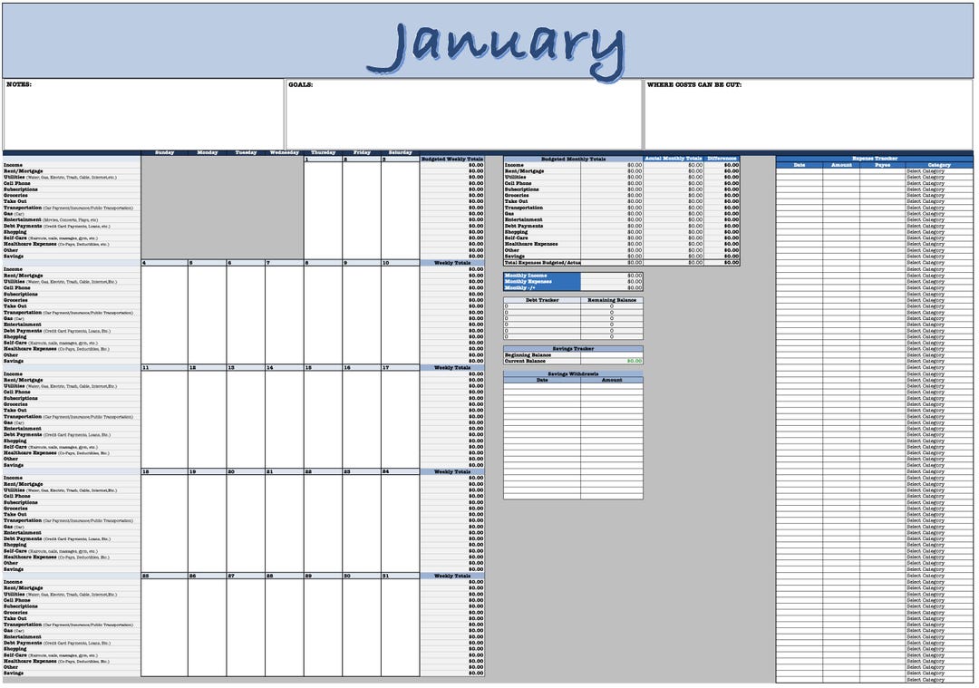 2026 12-month Budget Calendar | Excel Budget Spreadsheet | Digital ...