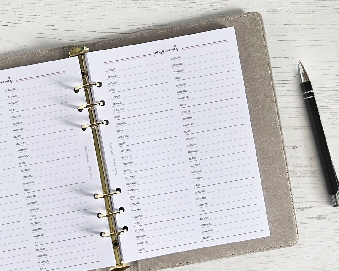 Password A5 Planner Inserts [classic:passwords] (US Tariff Covered) - Etsy
