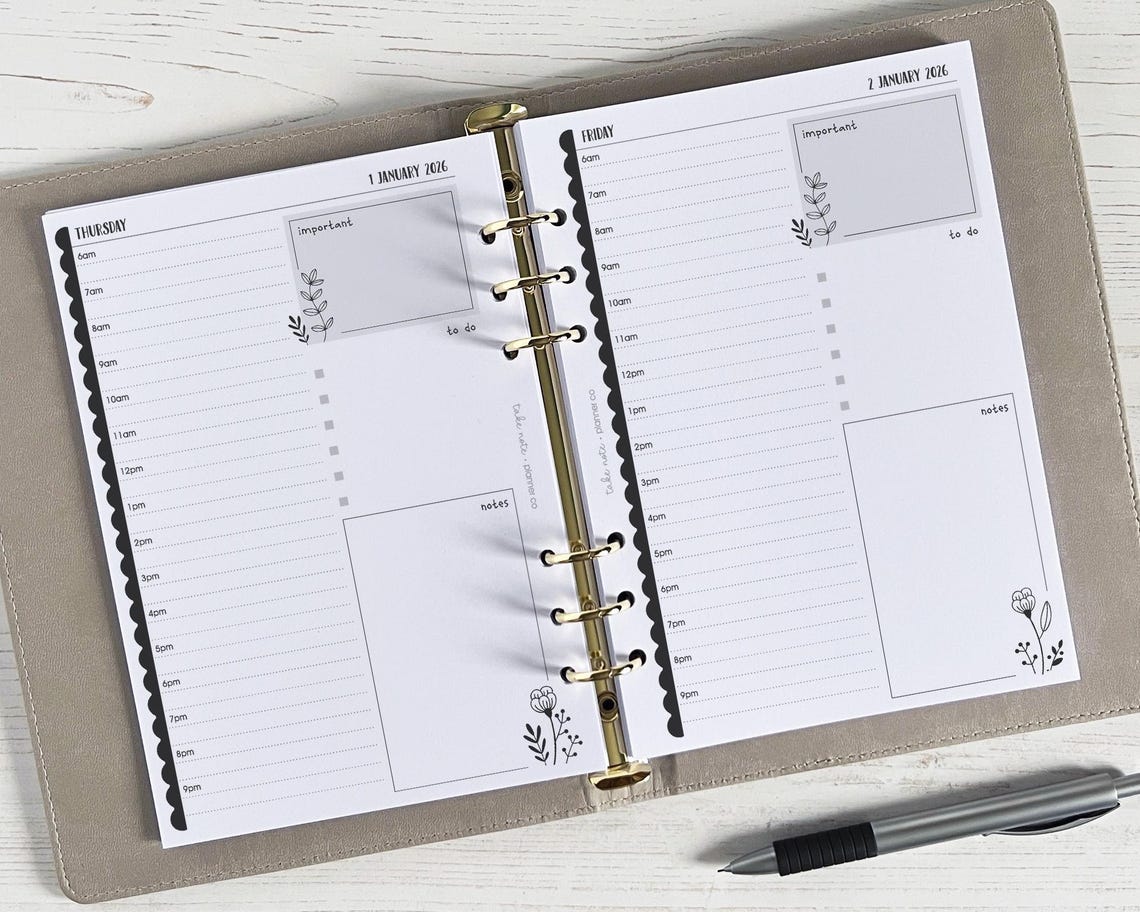 DATED Daily Planner Inserts A5 | Day per Page Diary Refill [floral:day1 ...