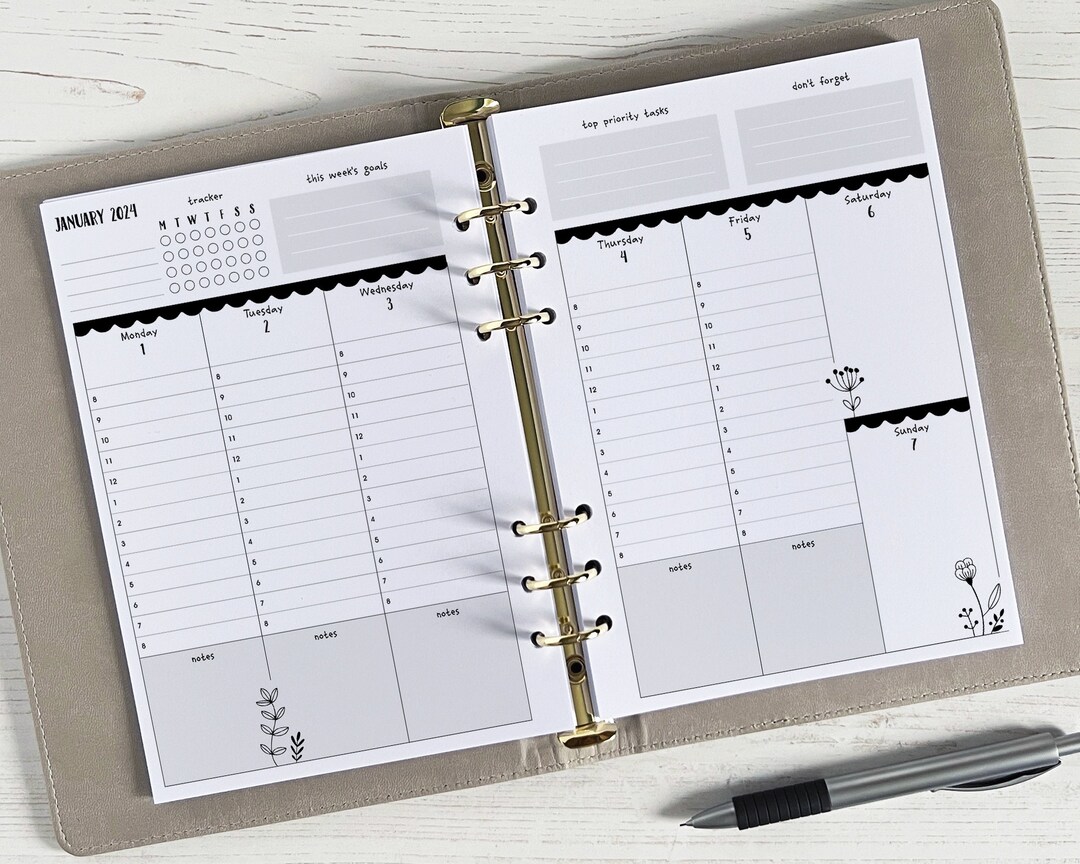 DATED Weekly Vertical Planner Inserts A5 Dated Weekly Diary Page Refill ...