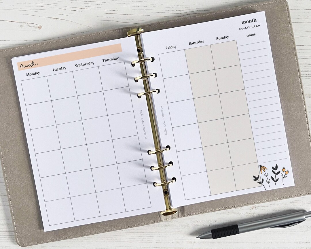 Undated Monthly Planner Inserts A5 | Month Page Refill [daisy:month ...