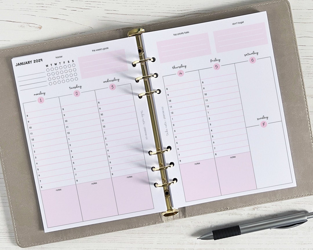 DATED Weekly Vertical Planner Inserts A5 Dated Weekly Diary Page Refill ...