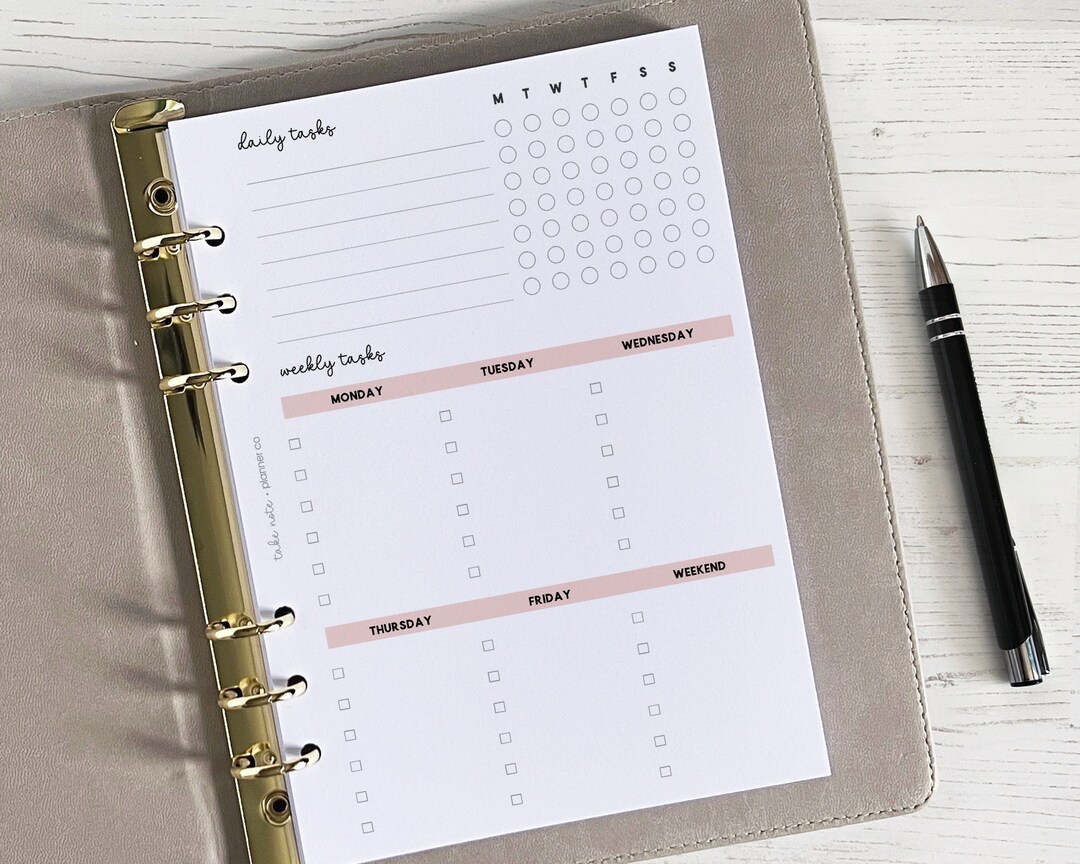 Undated Weekly Tasks Planner Inserts A5 to Do Weekly Page Refill ...
