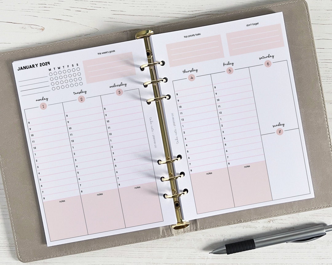 DATED Weekly Vertical Planner Inserts A5 Dated Weekly Diary Page Refill ...