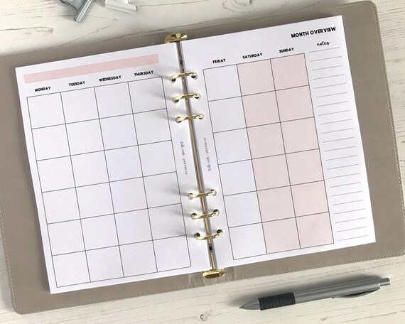 Undated Monthly Planner Inserts A5 Undated Month Page Refill - Etsy