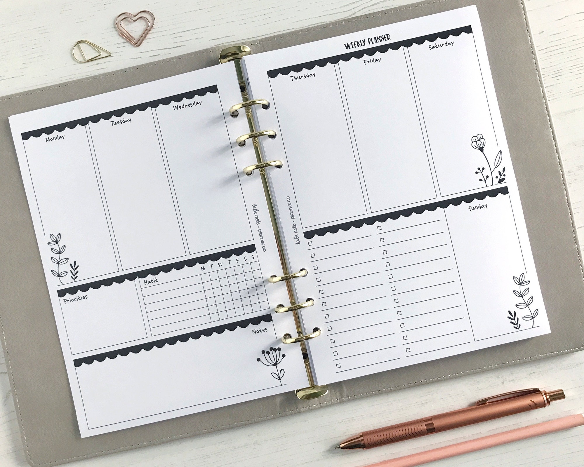 Undated Weekly Planner Inserts A5 Undated Weekly Diary Page - Etsy