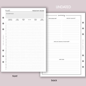 Productivity Tracker A5 Planner Inserts [classic:productivity2] - Etsy