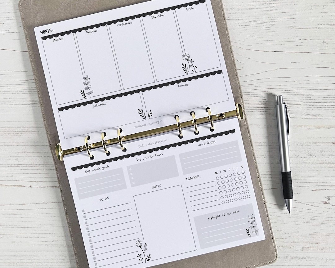 UNDATED Weekly Planner Inserts A5 | Landscape Diary Refill [floral ...