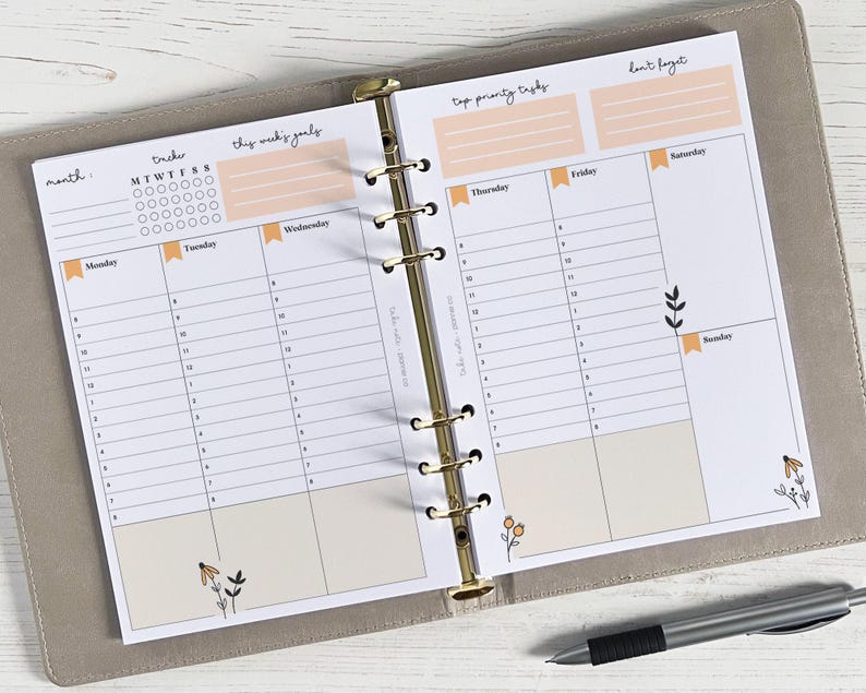 Undated Weekly Planner Inserts A5 | Diary Page Refill [daisy:week7] - Etsy