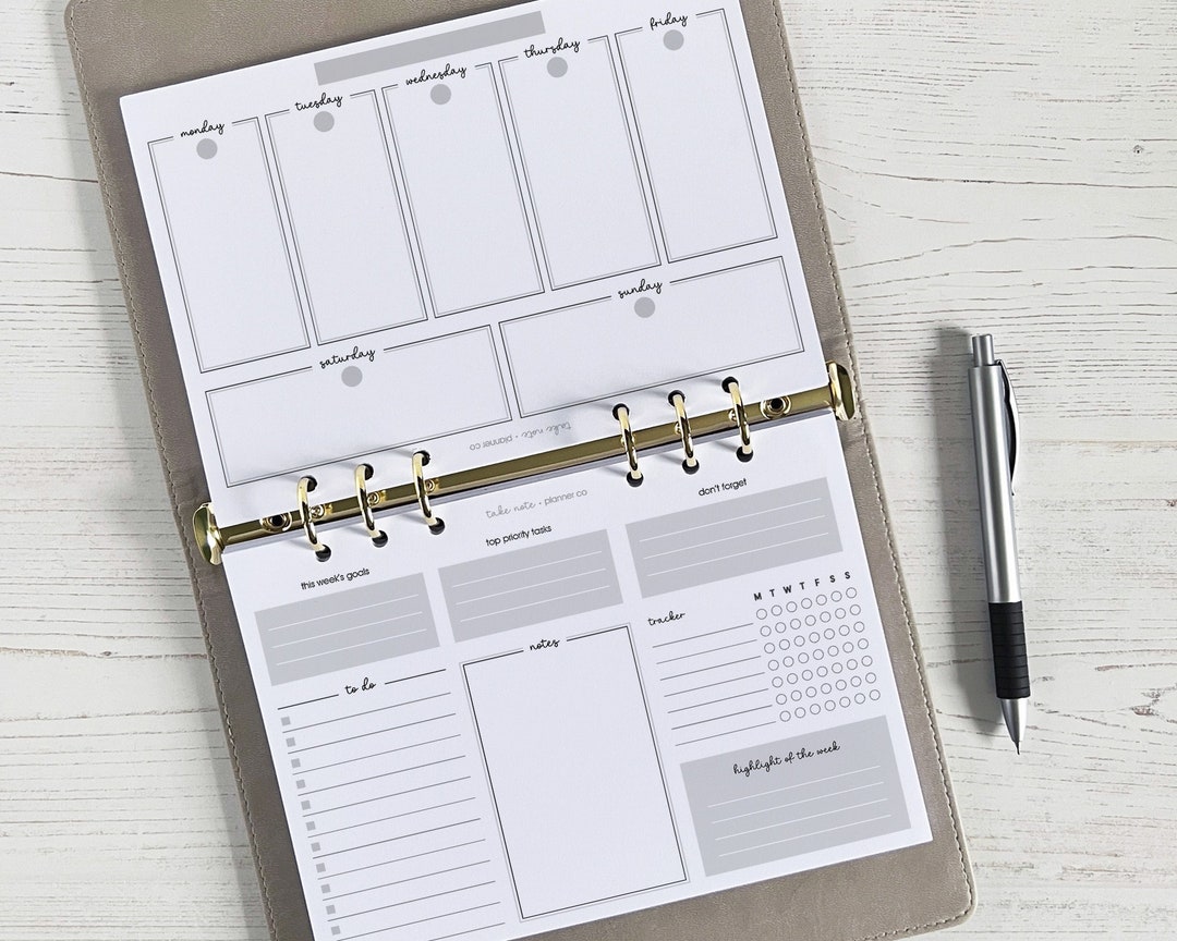 UNDATED Weekly Planner Inserts A5 Horizontal Landscape Week Diary Page ...