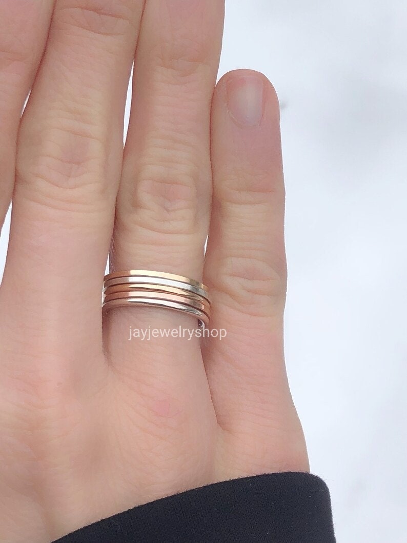 Three Tone Stacking Rings Set of 5 Rings 925 Sterling Silver Stack ...