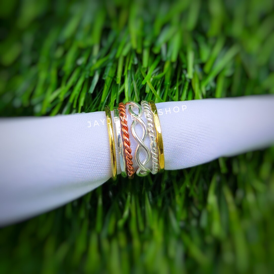 Three Tone Stacking Rings Set of 6 Rings 925 Sterling Silver Stack ...