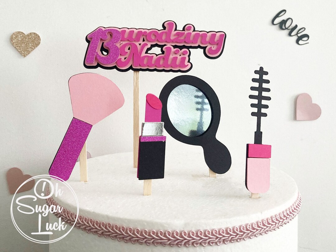 Cosmetic Cake Topper, A Set of Pink Cosmetic Accessories - an Elegant ...