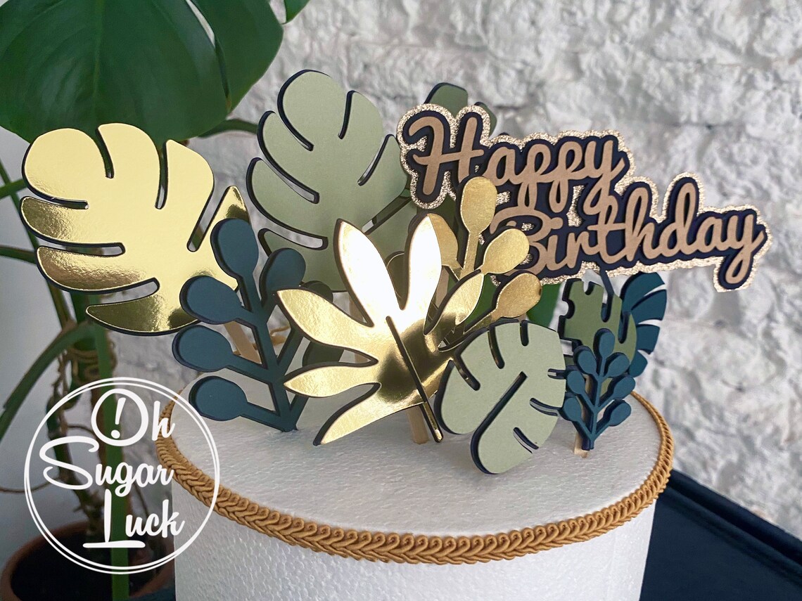 Monstera Cake Topper Tropical Leaves on a Birthday Cake, Cake ...