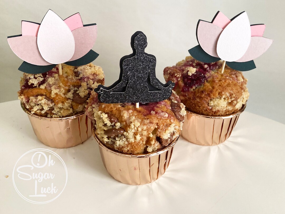 Yoga Cupcake Toppers, Zen Cupcake Decoration, Lotus Decor, Yin and Yang ...