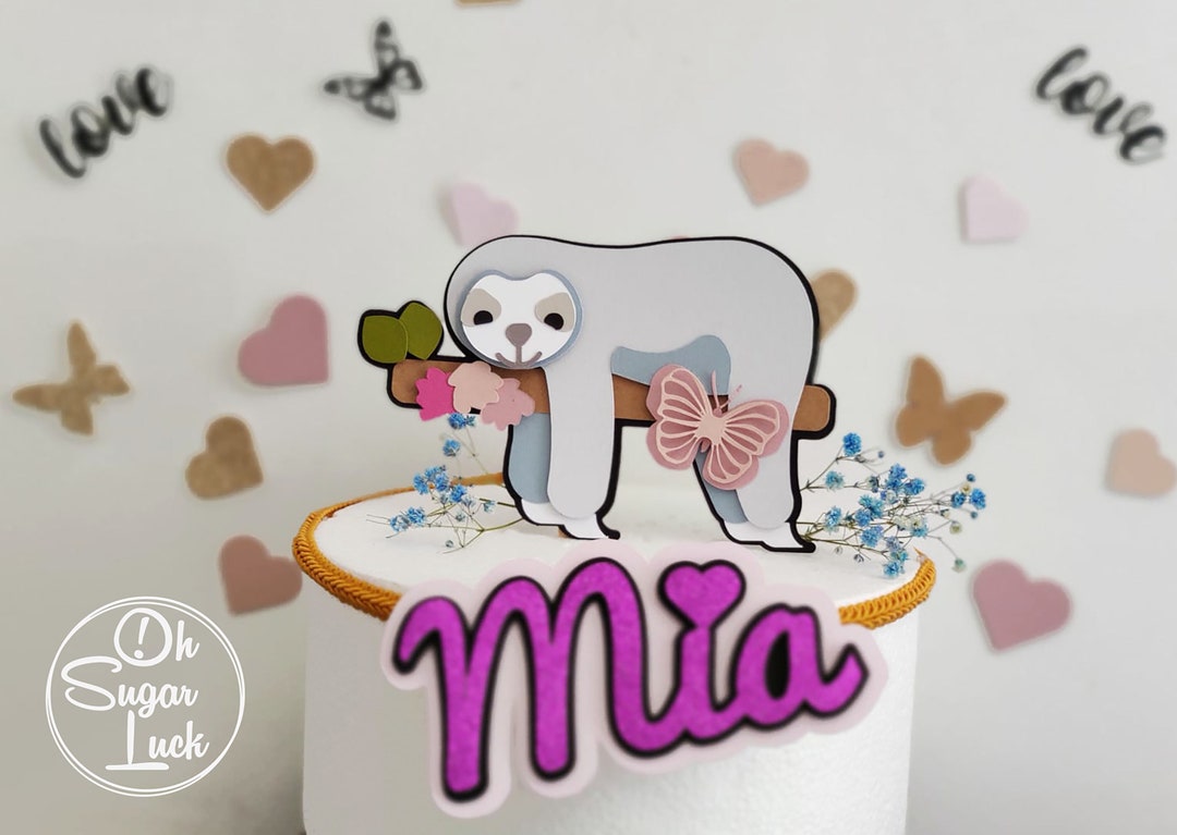 Sloth Cake Topper - Girly and Cute Cake Topper With Name Your Baby ...