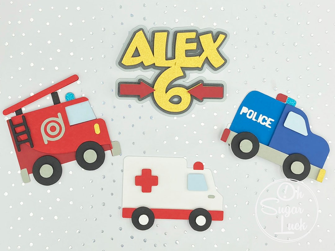 Emergency Services Cake Topper Set - Fire Truck, Police and Ambulance ...