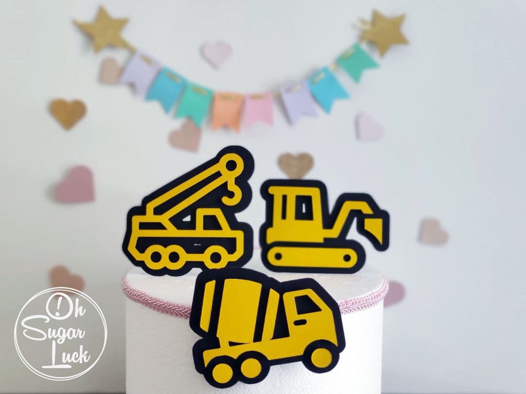 Construction Cake Topper - Digger, Truck&crane, Personalized Cake ...