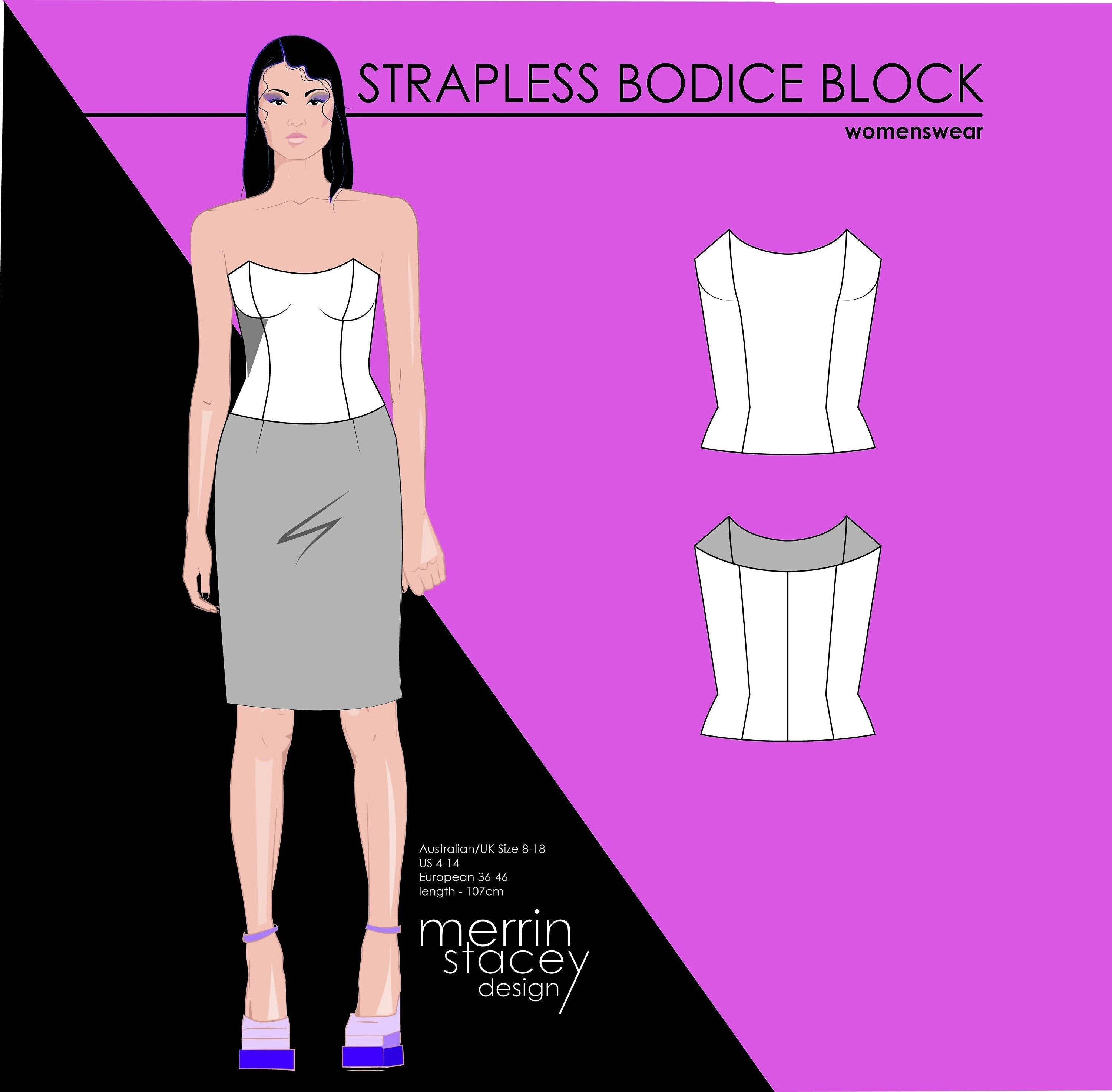 Women's Strapless Bodice Block Downloadable/printable PDF Pattern ...