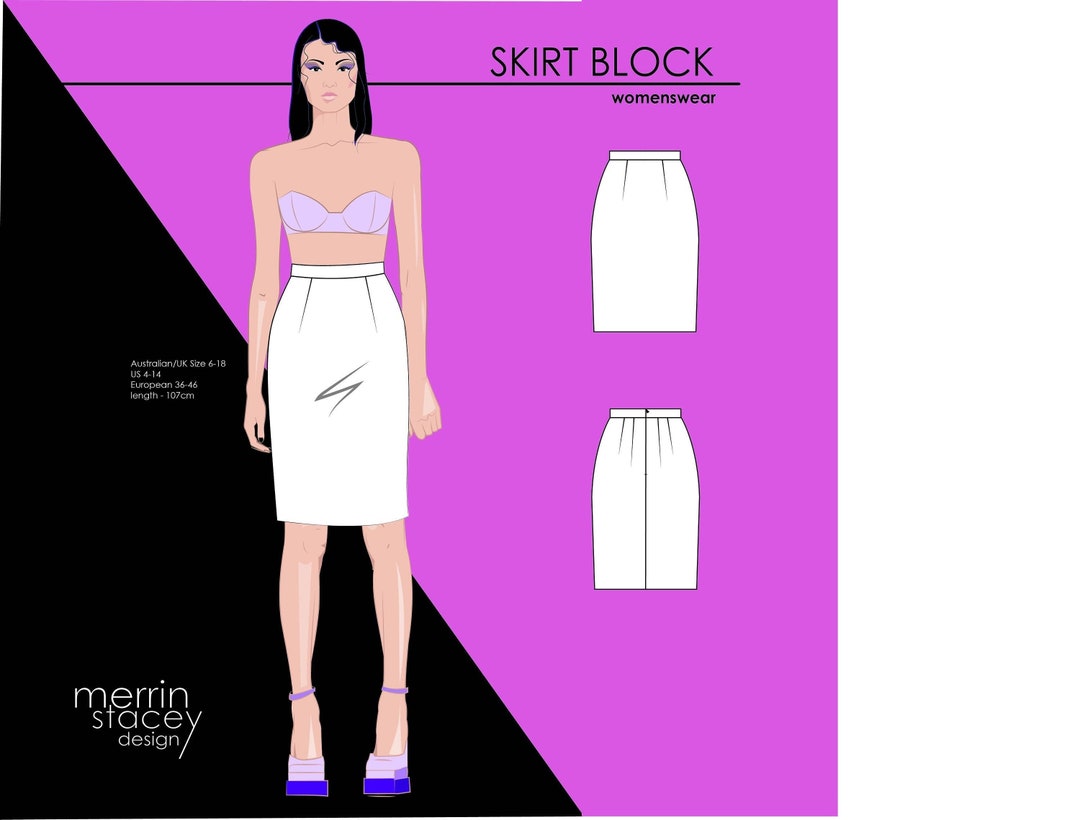 Women's Skirt Block Pattern Downloadable PDF Australian Standard Size 6 ...