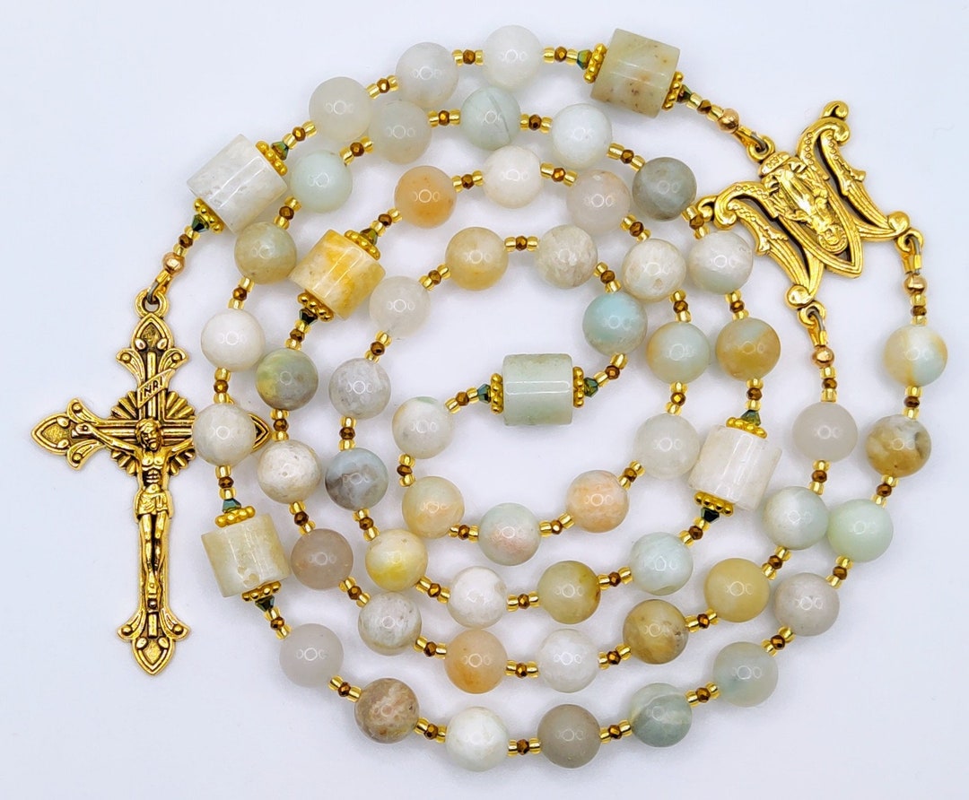 Yes He Can Amazonite Auspice Maria Rosary - Etsy