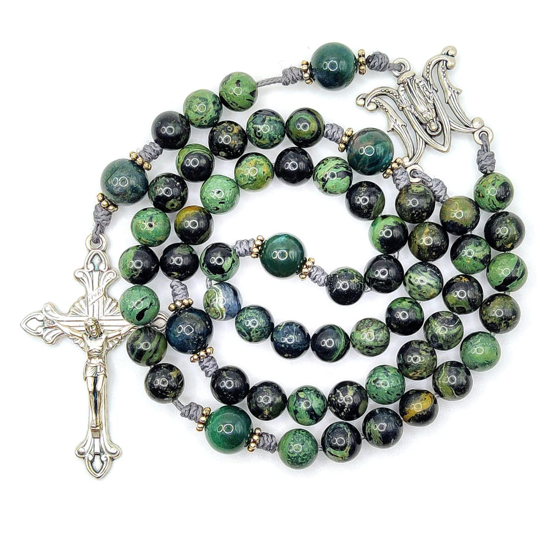 Kambaba Jasper - Auspice Maria Micro Cord Rosary - Etsy