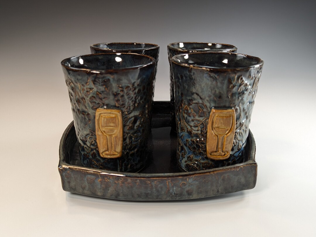 Set of Grapevine & Wine Textured Handmade Ceramic Mugs and Tray - Etsy