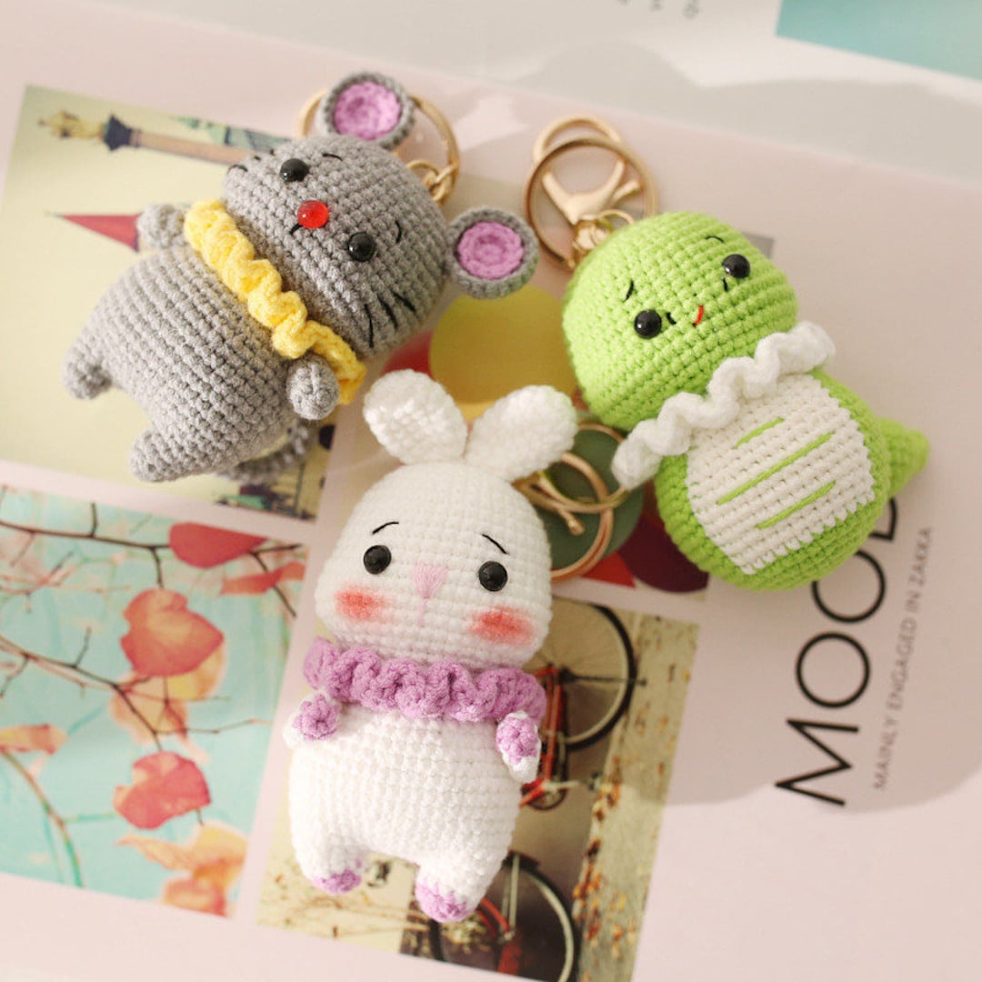 Cute Animal Crochet Keychain, Adorable Handmade Bunny Rabbit Snake Rat ...